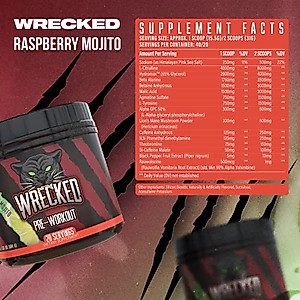 Huge Supplements Wrecked Pre-Workout Powder, 30G+ Ingredients Per Serving to Boost Energy, Pumps, and Focus with L-Citrulline, Beta-Alanine, Hydromax, L-Tyrosine, and No Useless Fillers (40 Servings)