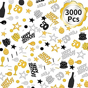 3000 Pieces Happy Birthday Confetti Number 50 Confetti Birthday Cake Confetti Table Scatter Confetti, Black Gold Silver Party Decorations Supplies for Birthday Anniversary (50th Style)
