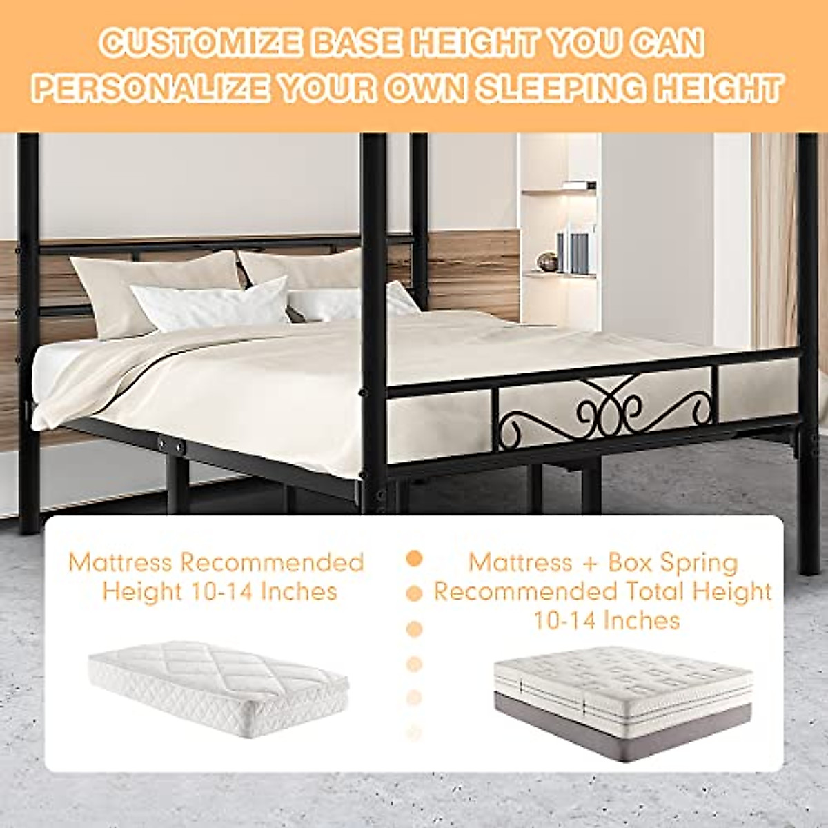 Pliwier Metal Canopy Platform Bed Frame, Queen Size Metal Bed Frame with Headboard, Heavy Duty Steel Slat Support, No Box Spring Needed, Easy Assembly (Queen (U.S. Standard))