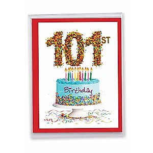 NobleWorks - Jumbo 101th Milestone Birthday Paper Card 8.5 x 11 Inch with Envelope (1 Pack) Oversize Jumbo Big Day 101 J2764MBG
