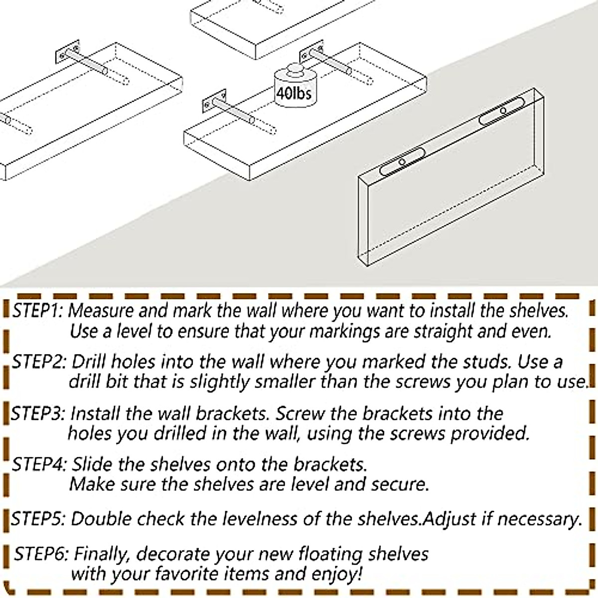 Floating Shelves,Solid Wood Shelf Set of 3,Floating Shelves for wall Solid Wood Durable Natural Floating Shelves Bracket Wall Shelves Decoration for Kitchen Bedroom Bathroom Study room (Light Brown)