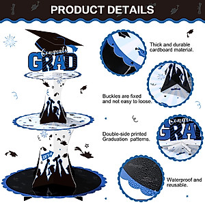 Graduation Cupcake Holder Decoration 3 Tier Congrats Grad Party Cupcake Stand Tower Cardboard Graduation Theme Dessert Stand for Graduation Party Supplies Favors (Blue and Black)