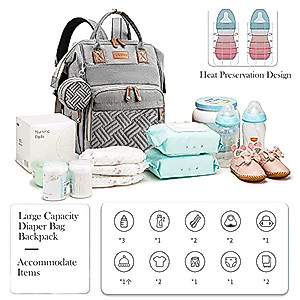 3 in 1 Diaper Bag Backpack with Changing Station Portable Baby Back Pack with USB Charge Maternity Diaper Bag Grey
