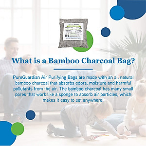 PureGuardian CB200 Bamboo Charcoal Air Purifying Bag, Eco-Friendly, Naturally Absorbs Odors, Excess Moisture and Pollutants, 200g, 4-Pack, Gray