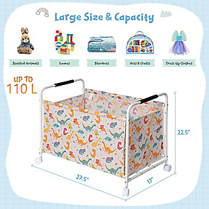 STORAGEIDEAS Large Toy Box Cart with Wheels, Sturdy Kids Toy Storage Organizer, Toy Chest Storage Bins Baskets for Boys, Girls in Living Room, Nursery, Playroom, Bedroom, 1 Large Section, Dinosaur