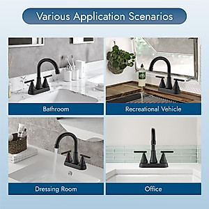 Cinwiny Bathroom Faucets 4 Inch Centerset Bathroom Sink Faucet Deck Mounted Swivel Spout Vanity Lavatory Faucet with Pop-Up Drain and Supply Lines 2 Handle Utility RV Sink Faucet,Matte Black