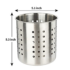 Stainless Steel Utensil Holder Kitchen Holder Restaurant Cooking Utensil Holder for Forks Spatula, 5.3'' x 5.1" Round Utensil Organizer