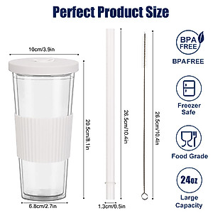 UHAPEER 2 Pack Reusable Boba Tea Cups, 24oz Iced Coffee Cup with Straw and Lid, Leakproof Clear Plastic Cups Tumbler, Double Wall Insulated Smoothie Tumbler, Wide Straw for Bubble Tea, Black and White