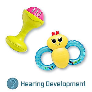 infunbebe Baby Rattles Teether Toy, Grab, Shaker & Spin Rattle, First Senses Shaking Bell Rattle Set for 3+ Months Infant, 6 Pcs