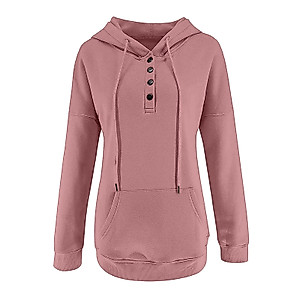 Clearance Items Womens Hoodies with Kangaroo Pocket Solid Color Loose Half Button Pullover Hoodie 2023 Fall Sweatshirts Clothing Amazon Clearance Items Liquidation Pallets Pink M