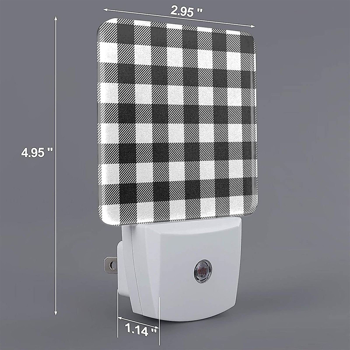 Night Light 2 Pack White and Black Buffalo Check Plaid Classic Led Lamp Plug in Wall Auto Dusk to Dawn Sensor Nightlight Decorative Bedroom, Toilet, Kids Room, Nursery, Hallway, Stairway, Bathroom