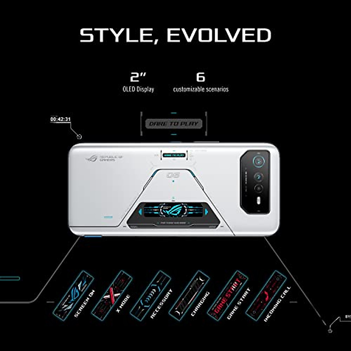 ASUS ROG Phone 6 Pro Cell Phone, 6.78” FHD+ 2448x1080 165Hz, 6000mAh Battery, 50MP/13MP/5MP Triple Rear, 12MP Front, 18GB RAM, 512GB, 5G LTE Unlocked Dual SIM, White, AI2201-18G512G-WH [US Version]