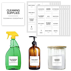 Cesun 156 Minimalist Laundry Labels for Jars - Waterproof Cleaning Supplies Labels for Containers - Laundry Detergent Labels - White Laundry Stickers Include Reference Sheet for Quick Indexing