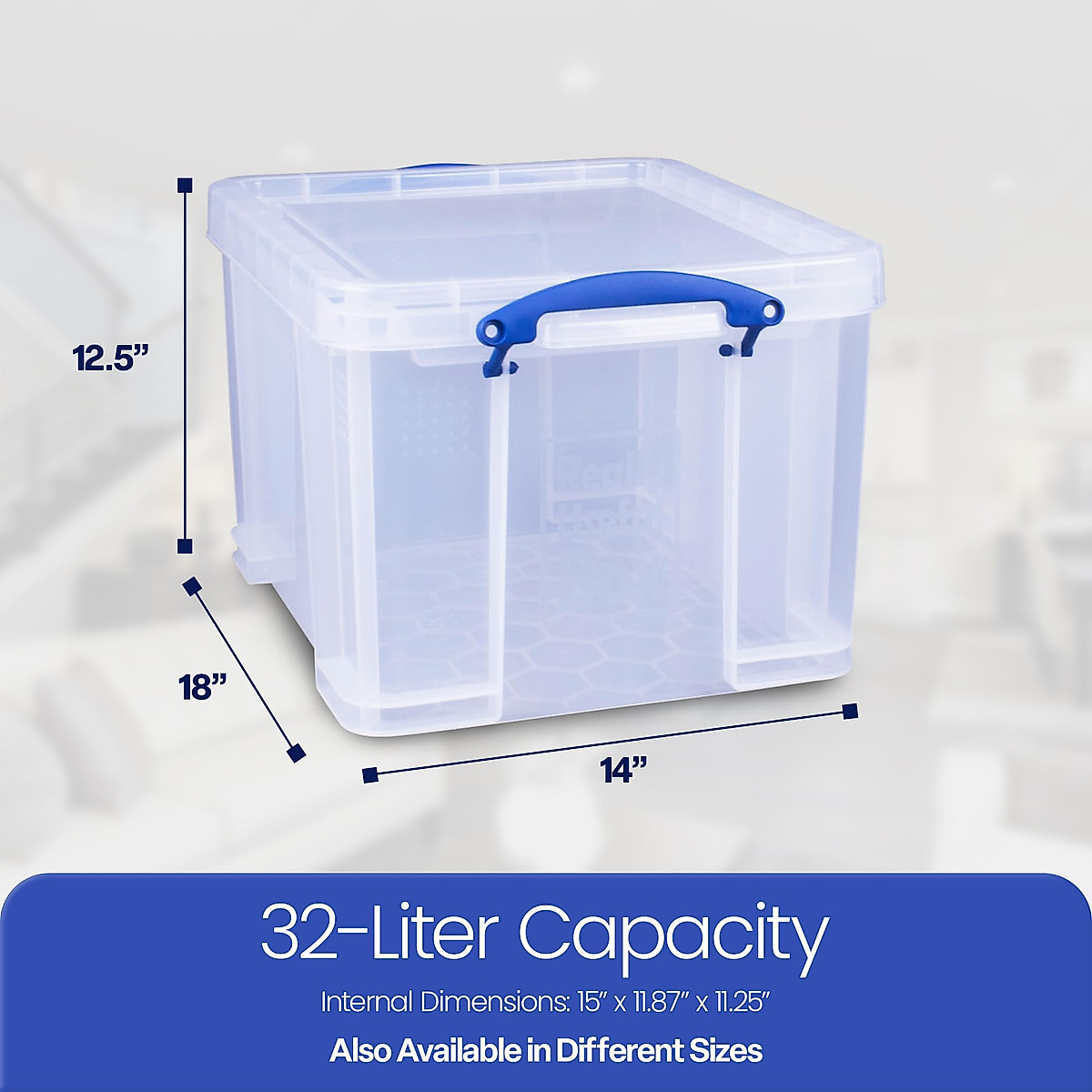 Really Useful Box 32 Liters Storage Bin Container with Snap Lid and Clip Lock Handles for Lidded Home and Office Storage Organization, 12 Pack