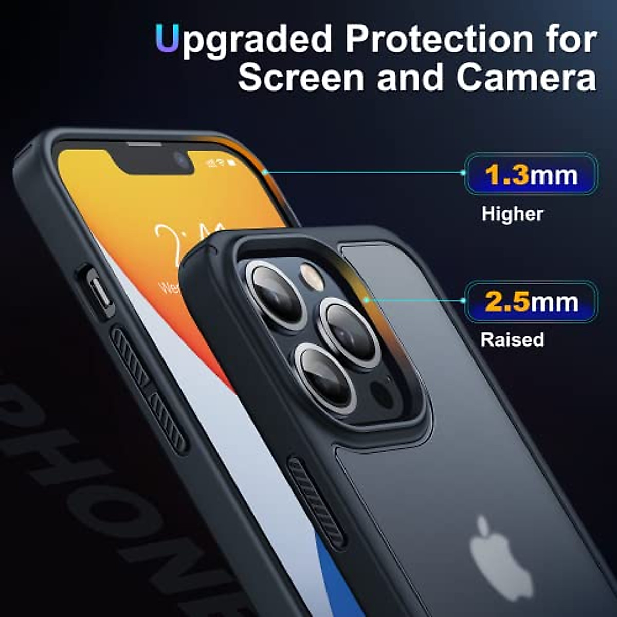 Humixx Shockproof for iPhone 13 Pro Case, [10 FT Military Drop Protection] [Snug Touch] Translucent Matte Hard PC Back with Protective Airbag, Slim Case for iPhone 13 Pro Case 6.1 Inch, Mystery Black