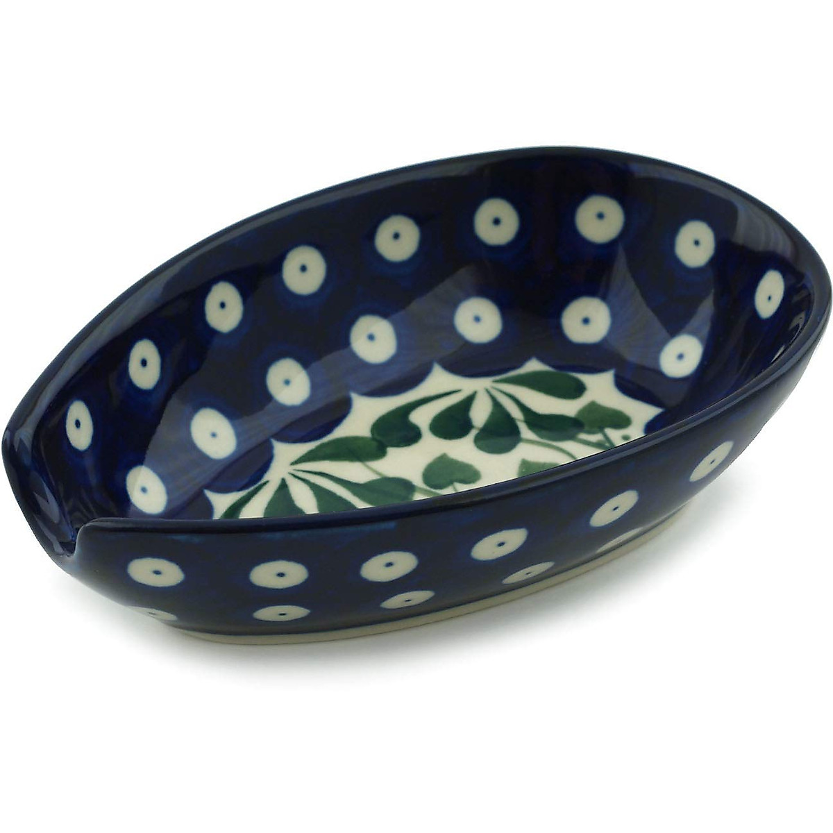 Polish Pottery 4¾-inch Spoon Rest made by Ceramika Artystyczna (Bleeding Heart Peacock Theme) + Certificate of Authenticity