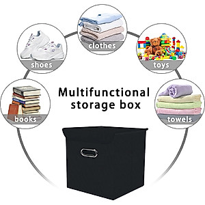 Yunkeeper Collapsible Storage Bins with Lids,Fabric Cube Storage Organizer With Handles,For Clothes Storage,Home, Nursery,Closet Office Basket,3 Pack,（Black