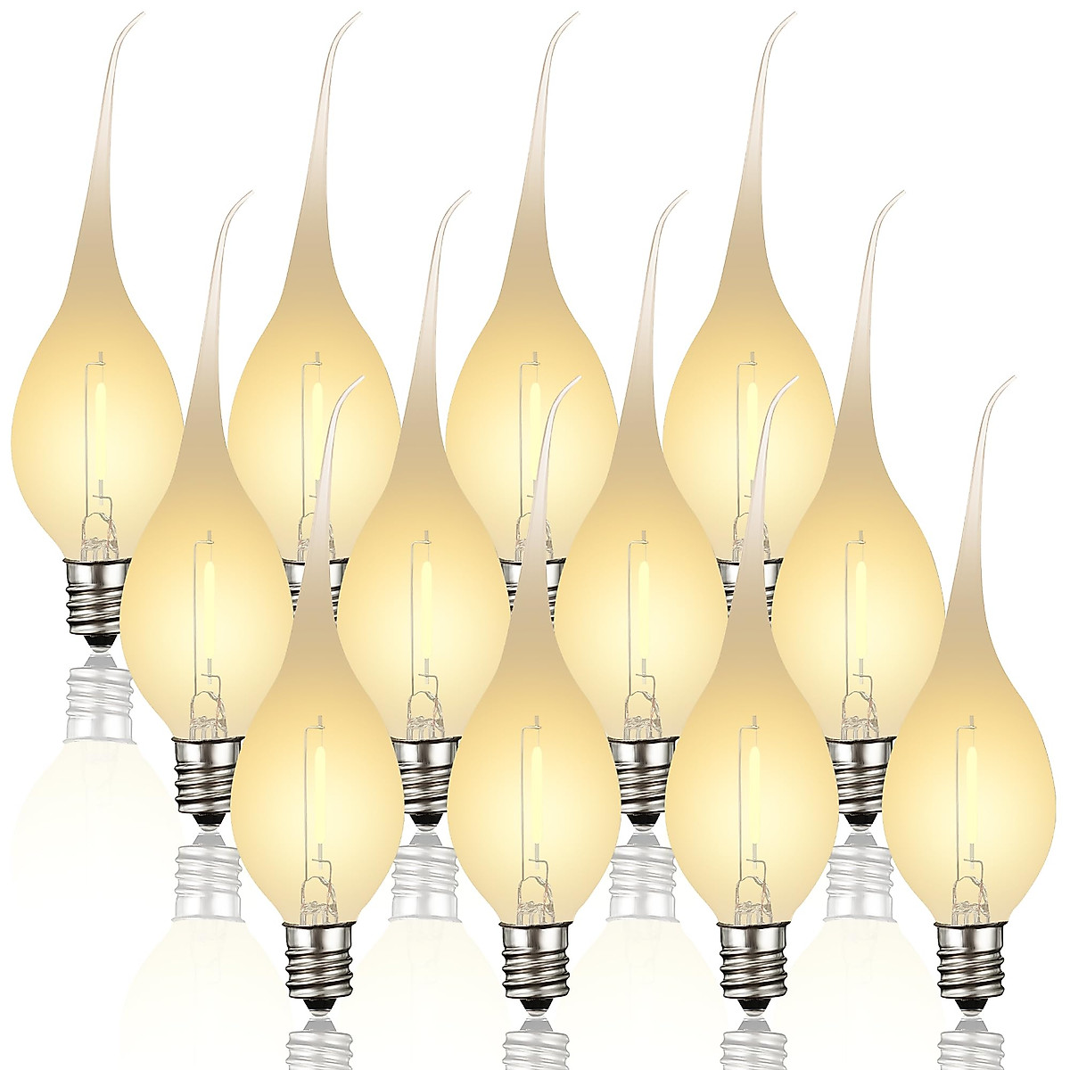 Meonum 12 Pcs Silicone Dipped Candle Light Bulbs, LED Silicone Candle Bulbs, 0.7 Watts Candle Chandelier Light Bulbs, C7 Light Bulbs, E12 120V White Silicone Light Bulbs for Window Candle