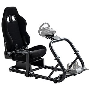Marada Stable Racing Simulator cockpit with black seats, suitable for Fanatec Moza Thrustmaster Logitech, adjustable in three directions, electronic devices not included
