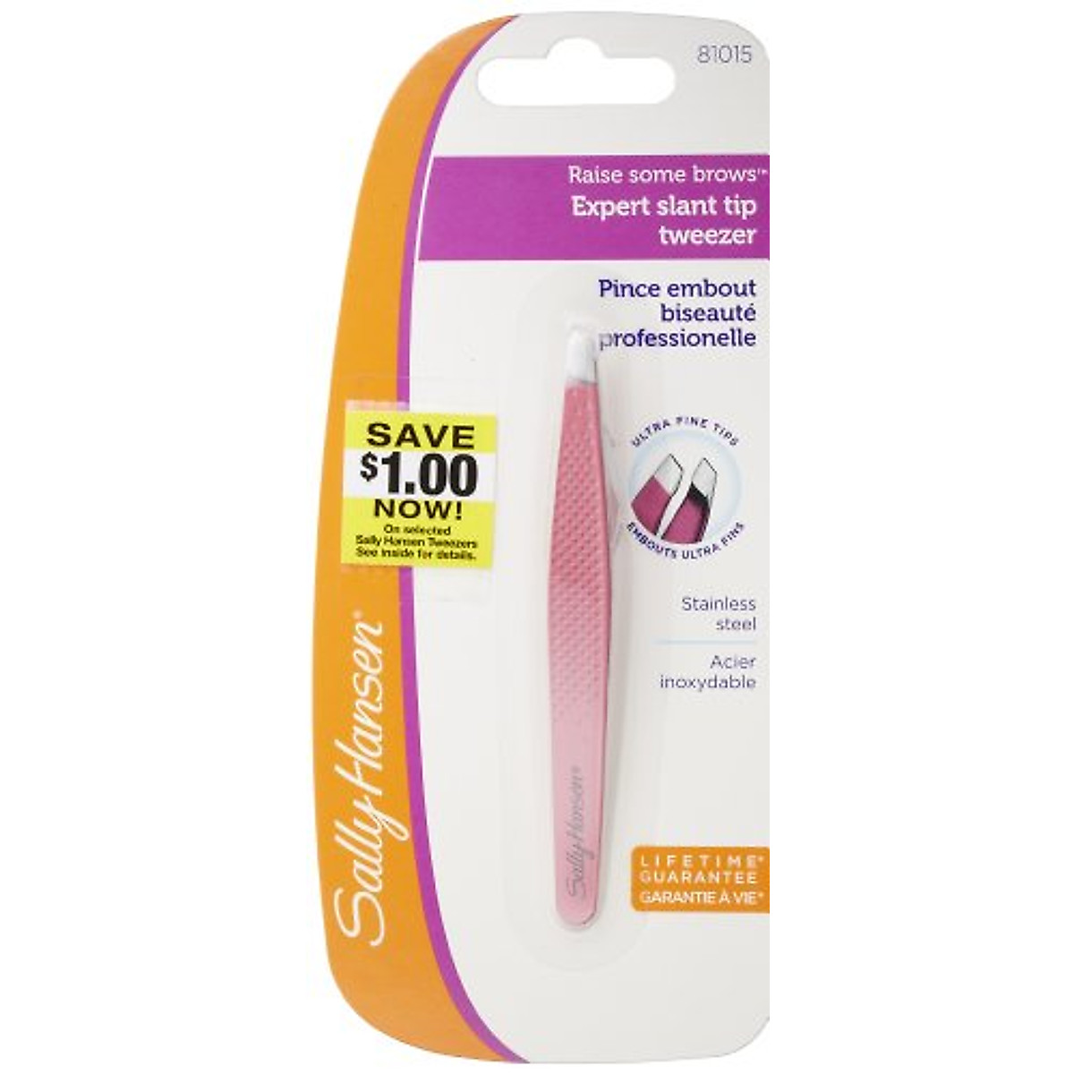 Sally Hansen Raise Some Brows-Slant Tip Tweezer with Platform, Eyebrow Tweezers,Tweezers, Pointed Tweezers, Grasp Hairs Firmly and Securely