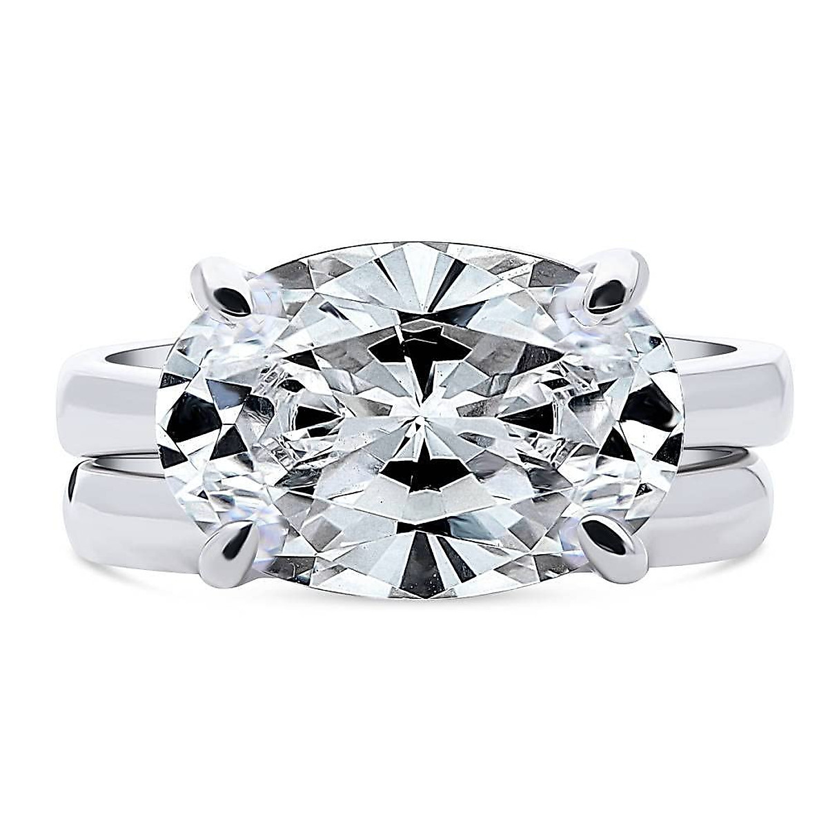 BERRICLE Sterling Silver East-West Wedding Engagement Rings Cubic Zirconia CZ Solitaire Ring Set for Women, Rhodium Plated Size 9