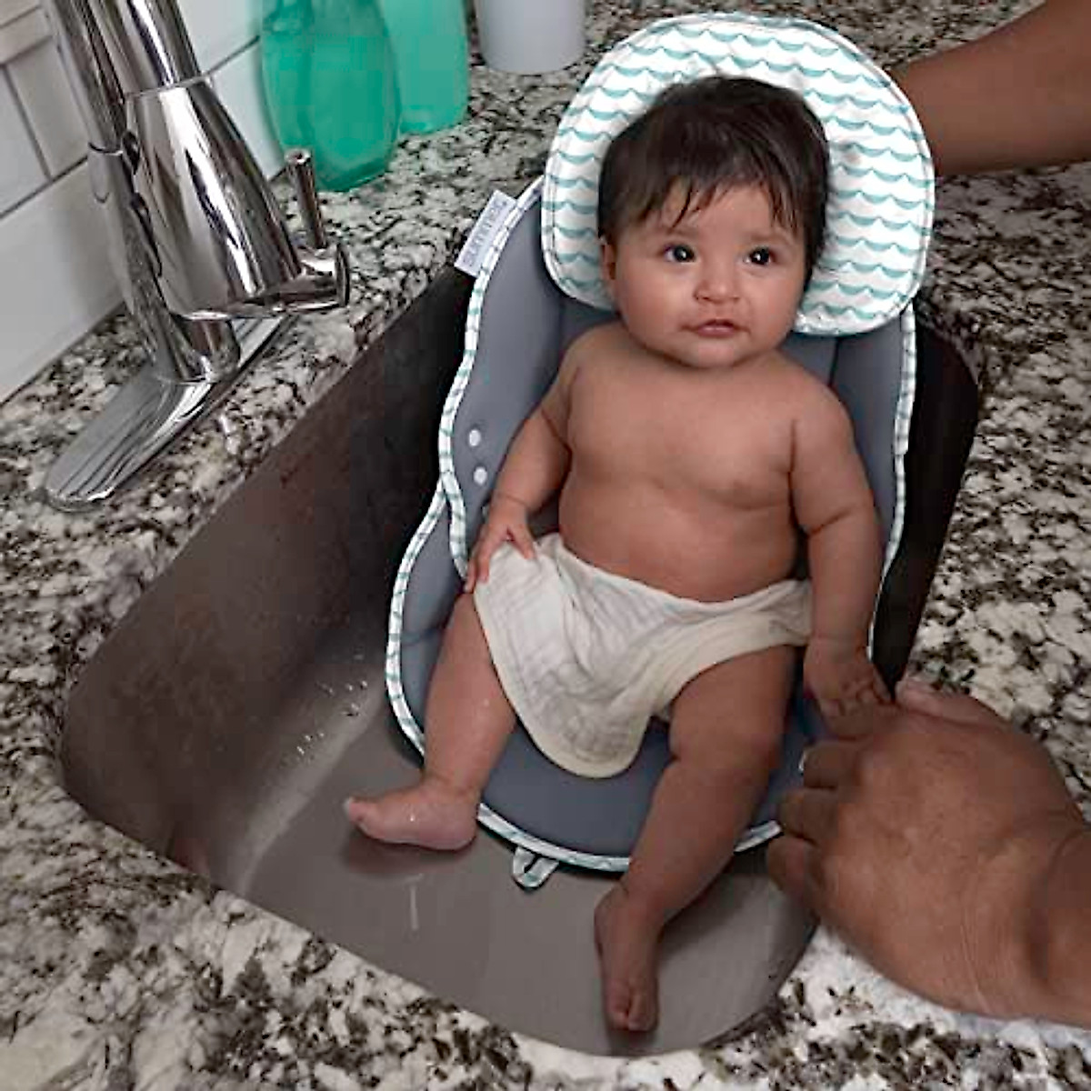 Summer Pure Support in-Sink Bather – Bathe Newborns up to 6 Months with Confidence Right in The Sink - Compression-Molded Foam Baby Bath Sink Cushion is Adjustable and Includes Anti-Slip Grips
