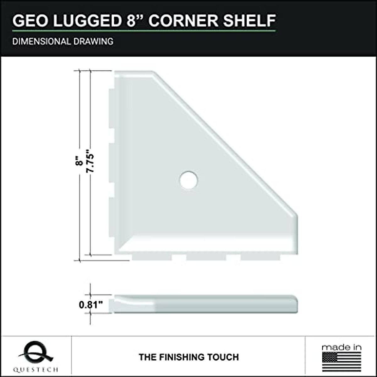 Questech Décor 8 Inch Corner Shower Shelf and 5 Inch Shower Caddy Foot Rest, Geo Lugged Back for New Construction, Wall Mounted Bathroom Shower Organizer, Gray Matte