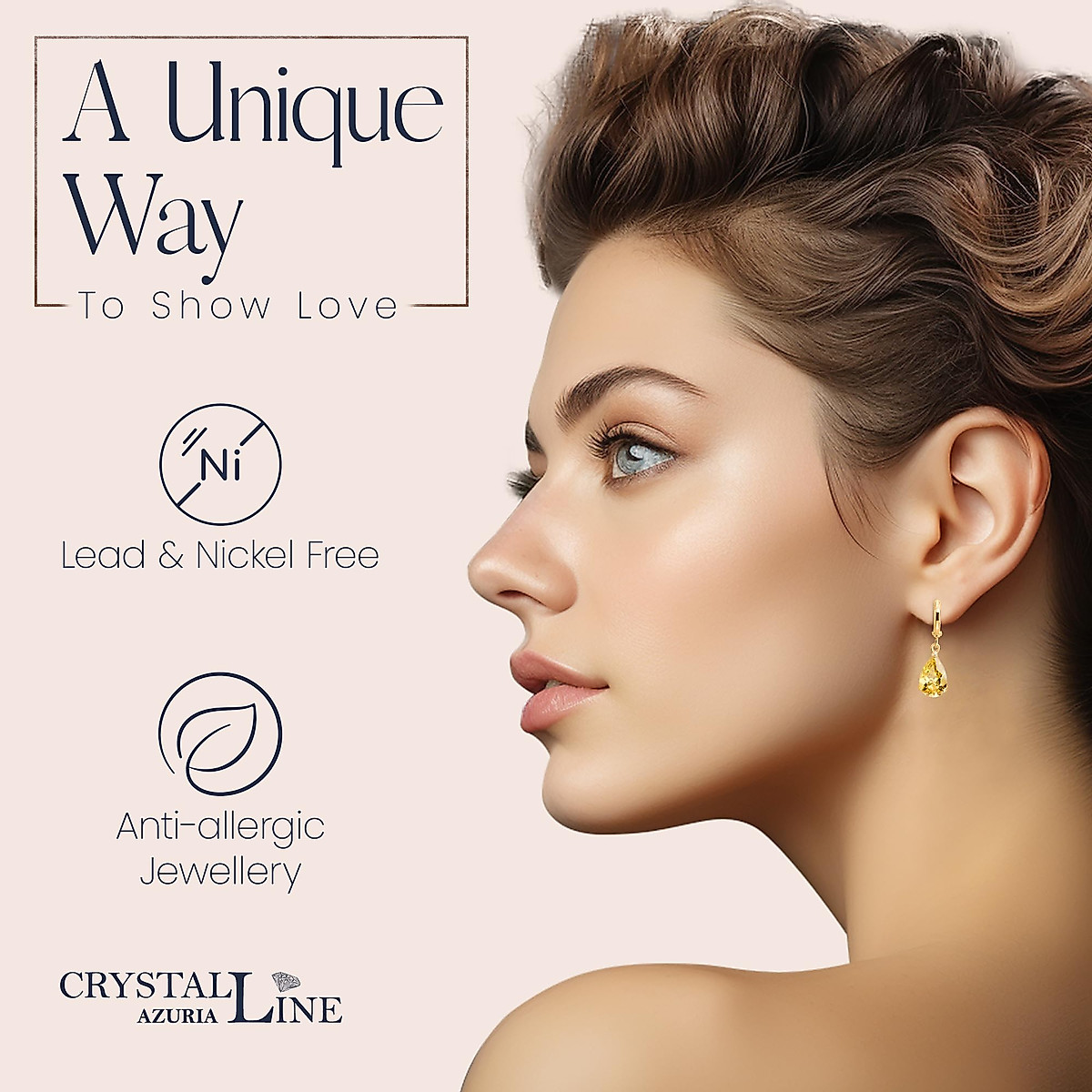 Crystalline Azuria Teardrops Dangle Earrings with Yellow Simulated Citrine Zirconia Crystals 18K Gold Plated for Women