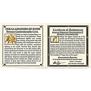 300 IT Roman Centenionalis Constantius II Gladiator Coin Mini Album,Story Card & Certificate 18mm Very Good