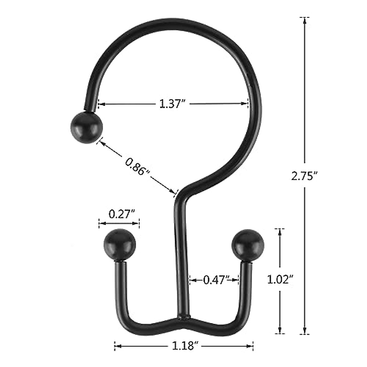 Shower Curtain Hooks Rings,Double Sided Shower Hooks Rust Proof for Bathroom Shower Rods Curtain,Stainless Steel Bathroom Shower Curtain Hangers,Set of 12