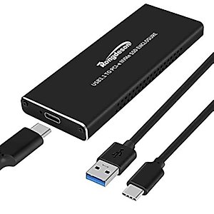 Rongdeson (Upgraded Version) Aluminum M.2 NVME SSD Enclosure Type-C USB 3.1 Gen 2 Speeds 10Gbps PCI-E M-Key Applicable to Size 2230/ 2242/ 2260/ 2280 for Samsung 960/ 970 EVO/ PROWD NVME SSD Black
