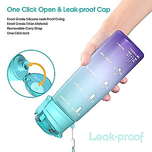 Y&3 32oz Motivational Fitness Sports Water Bottle With Time Marker, BPA Free Tritan Plastic, Leakproof Flip Top, For Gym, Outdoor, Office Work (Green/Purple Gradient, 32oz)