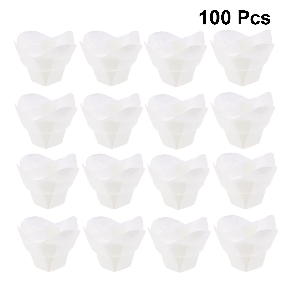 Cabilock 100pcs Mini Paper Baking Cups Lotus Shape Grease Proof Cupcake Liners For Cake Balls Muffins Cupcakes Candies (White)