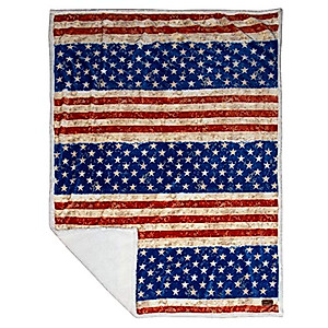 Carstens, Inc Carstens Wrangler Stars & Stripes USA American Flag Sherpa Fleece 54x68 Throw Blanket, 54" x 68", White