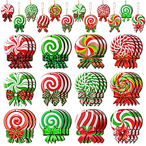 36 Pcs Peppermint Christmas Tree Ornaments Colorful Peppermint Wood Ornaments Lollipop Candy Christmas Ornaments Hanging Peppermint Tree Decorations with Ropes for Candy Party Xmas Tree (Classic)