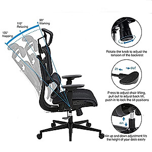 Ergonomic Office Chair, High Back Mesh Desk Chair with Liftable Backrest Armrest, 3D Adjustable Lumbar Support Headrest Computer Executive Chair