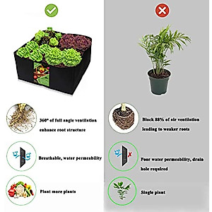 Fabric Raised Garden Bed, Square Plant Grow Bags, Large Durable Rectangular Reusable Breathe Cloth Planting Container for Vegetable, 4 Grids Heavy Pot for Potato, Carrot, Onion, Flower