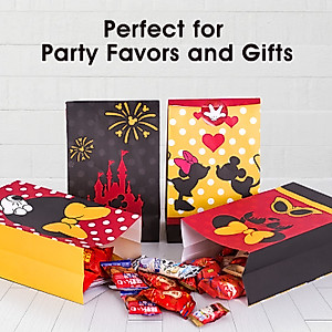 24 Pack Mickey Minnie Party Favor Bags Paper Goodie Bags - Treat Candy Bag for Kids' Minnie Mickey Theme Party, Boys Girls Mickey Birthday Party Supplies Gift Bags with Stickers for Party Decorations