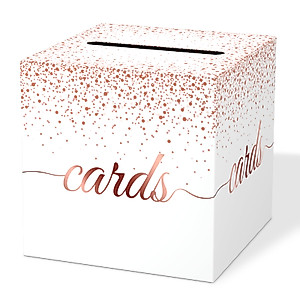 Rose Gold Cards Box, Cards Receiving Box For Birthday, Wedding, Bridal or Baby Shower, Graduation, Anniversaries,Engagement Party Decorations Supplies Money Box White and Rose Gold Box