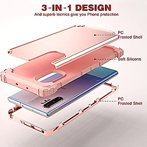 IDweel Galaxy Note 10 Plus Case, Note 10 Plus Case Rose Gold for Women, 3 in 1 Shockproof Slim Hybrid Heavy Duty Protection Hard PC Cover Soft Silicone Rugged Bumper Full Body Cover, Rose Gold