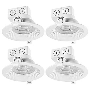 5" LED Integrated Ridged Spot Baffle Round Trim Recessed Lighting Kit 4-Pack, 9 Watts, Energy Star, CEC Title 24 Compliant, IC Rated, Dimmable, White, 5.25" Hole Size,91338