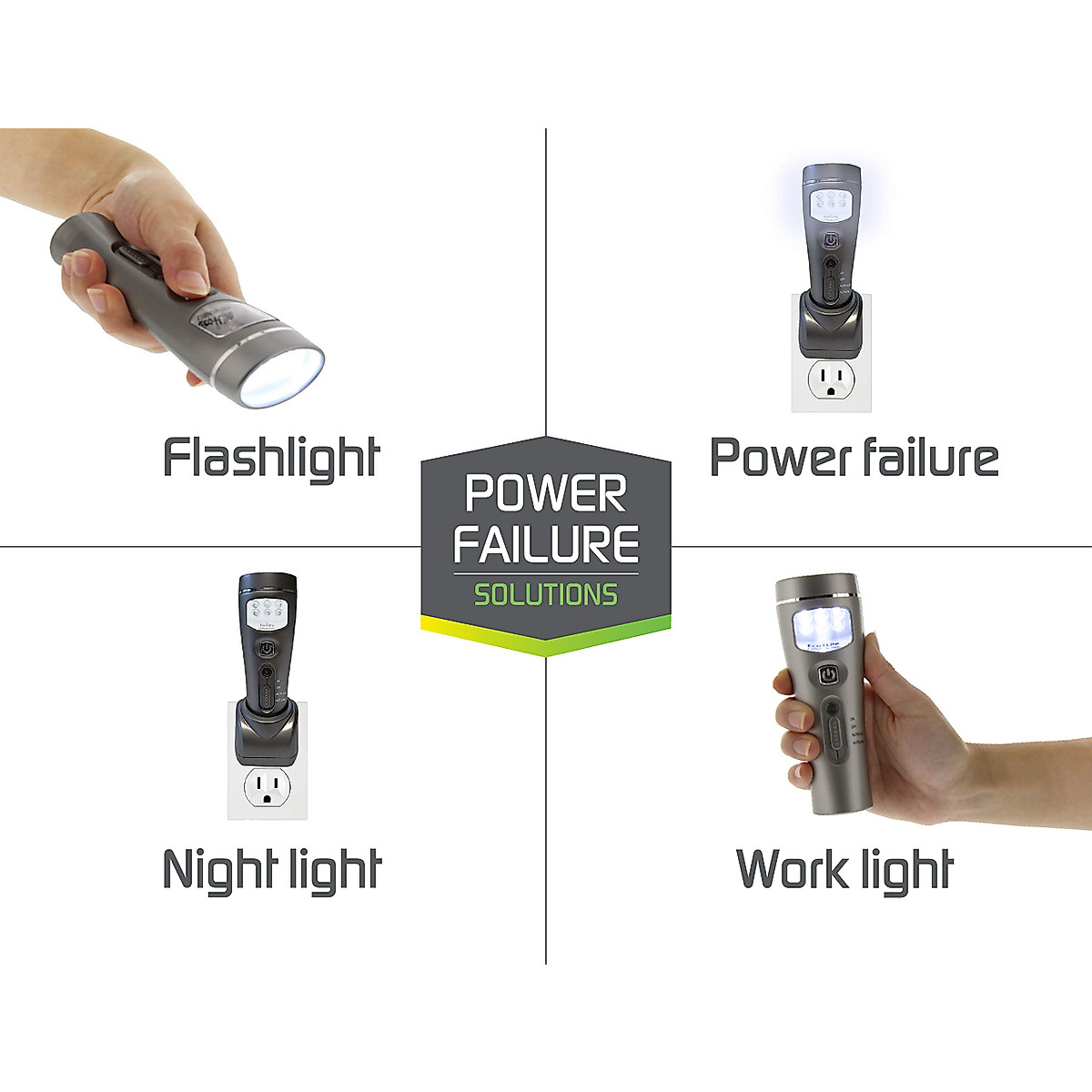 Capstone Lighting 4-in-1 Eco-I-Lite - Use as Emergency Flashlights, Night Light, Power Failure Light & Work Light - Rechargeable Flashlight Great for Hurricane Supplies, Black Outs, Power Failure