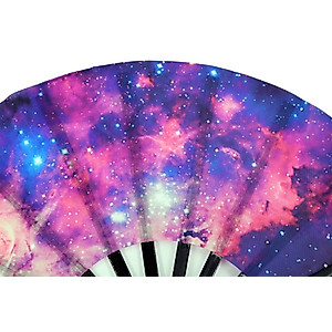 Amajiji Large Galaxy Folding Fan, Chinease/Japanese Folding Nylon-Cloth Hand Fan, Hand Folding Fans for Women/Men, Hand Fan Festival Gift Fan Craft fan Folding Fan Dance Fan (AM2)
