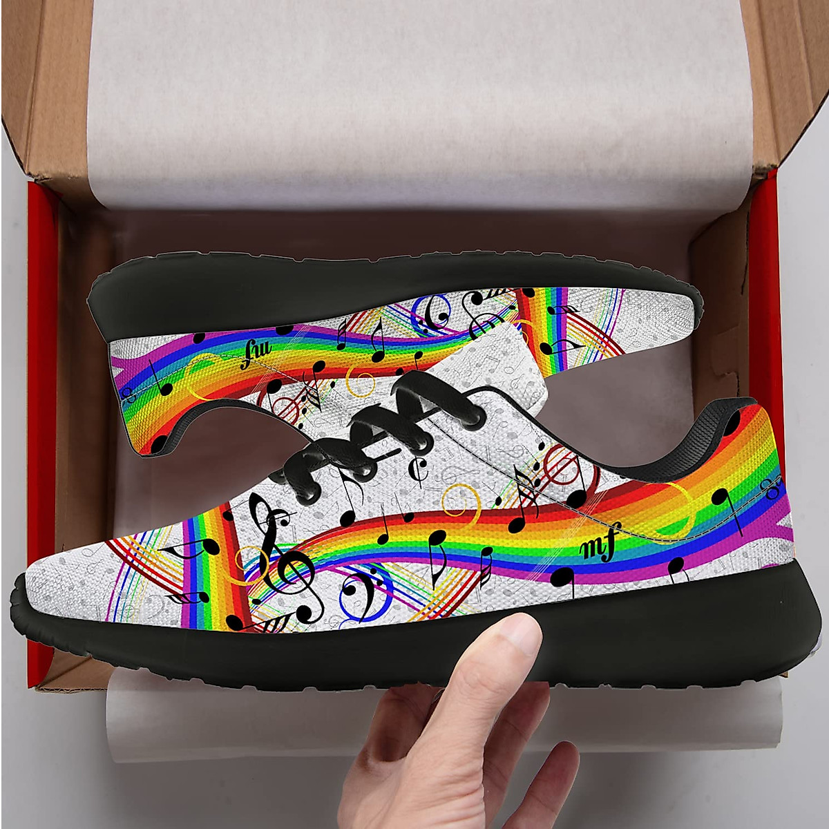 Music Themed Shoes Womens Mens Fashion Sneakers Walking Tennis Shoes Music Note Signs Rainbow Shoes,US Size 11 Women/9.5 Men