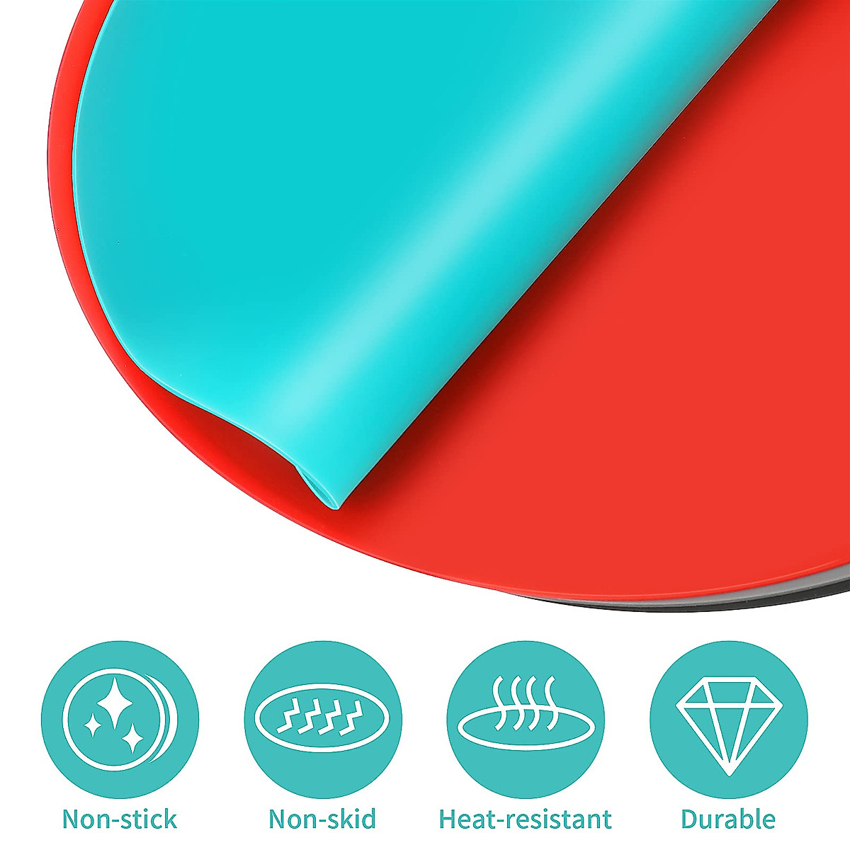 WIOR Silicone Microwave Mat, 4 PCs Round Non-Stick Heat Resistant Baking Mat Set, BPA-Free Multipurpose Turntable Oven Mat Hot Pad Pot Holder for Home Kitchen Restaurant Dining Table Trivet - 12 Inch