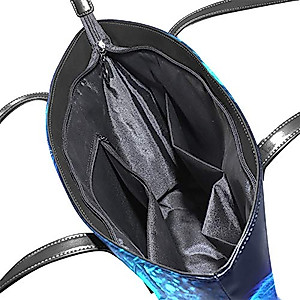 MNSRUU Tote Bag for Women Cat And Butterfly With Blue Light Shoulder Bag Big Capacity PU Leather Handbag