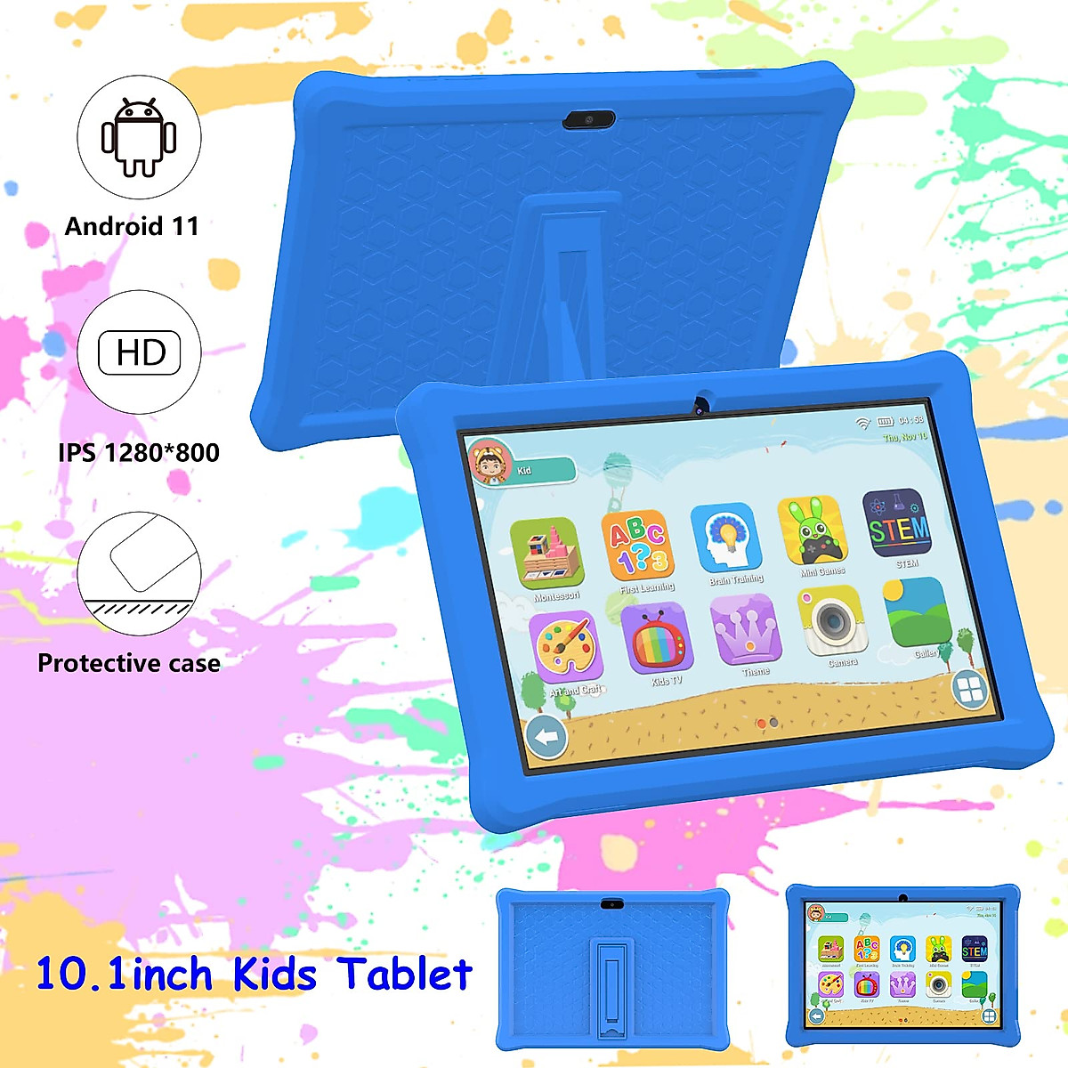 ZZB Kids Tablet 10 Inch Toddler Tablet, Android 11 Tablet for Boys Girls, 32GB Storage 2GB RAM, 6000mah Battery Quad-Core Processor Dual Camera WiFi Bluetooth, Parental Control APP, with Tablet Case.