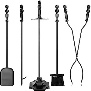 Best Choice Products Fireplace Tool Set 5pc Indoor Wrought Iron Outdoor Firepit Tool Set w/Poker, Tongs, Broom/Brush, Stand - Copper