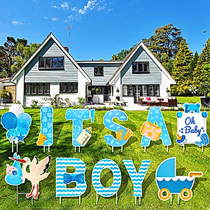 Large Baby Shower Yard Sign It’s a Boy Blue Yard Signs with Stakes 16 Inch Tall Baby Boy Lawn Sign Gender Reveal Outdoor Decoration Welcome Home Newborn Announcement Sign for Party Decorations,11 PCs