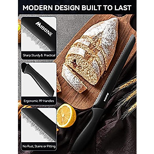 MIDONE Knife Set, 17 Pieces German Stainless Steel Kitchen Knife Set, Include Kitchen Accessories, Black